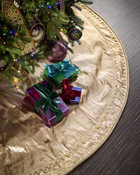 D. Stevens 64" Art Deco Bronze Metallic Dupioni Tree Skirt | Neiman Marcus