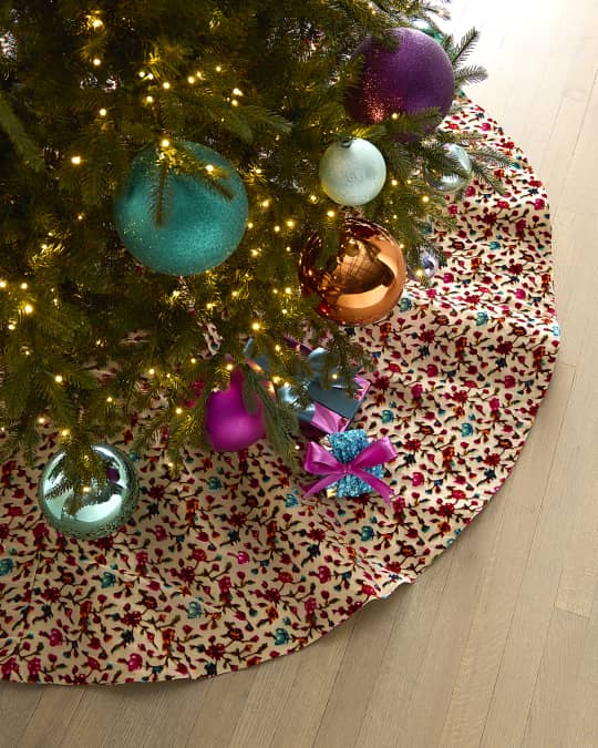 D. Stevens Floral Velvet Burnout Christmas Tree Skirt, 64" | Neiman Marcus