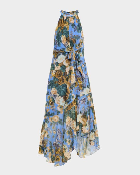 Kobi Halperin Emery Asymmetric Floral-Print Halter Midi Dress | Neiman ...