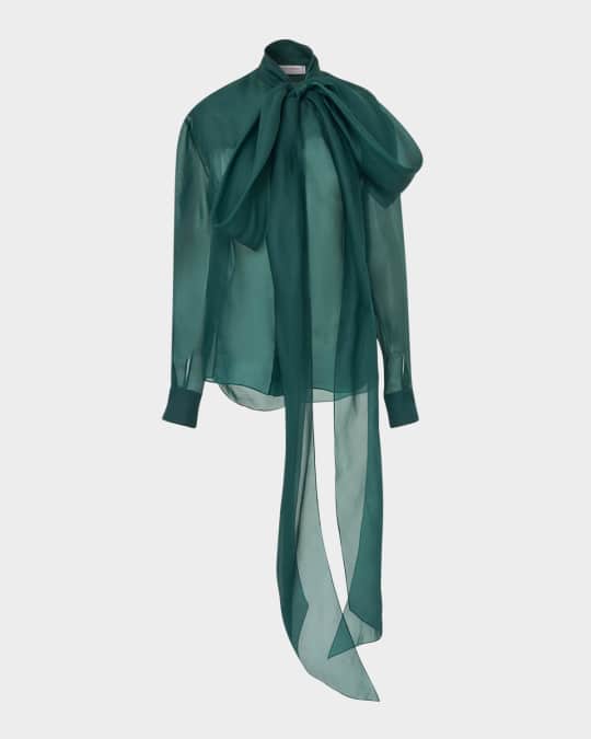 Carolina Herrera Bow Silk Button-Down Top | Neiman Marcus