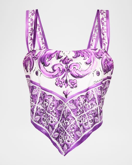Dolce&Gabbana Majolica Silk Twill Crop Scarf Top | Neiman Marcus