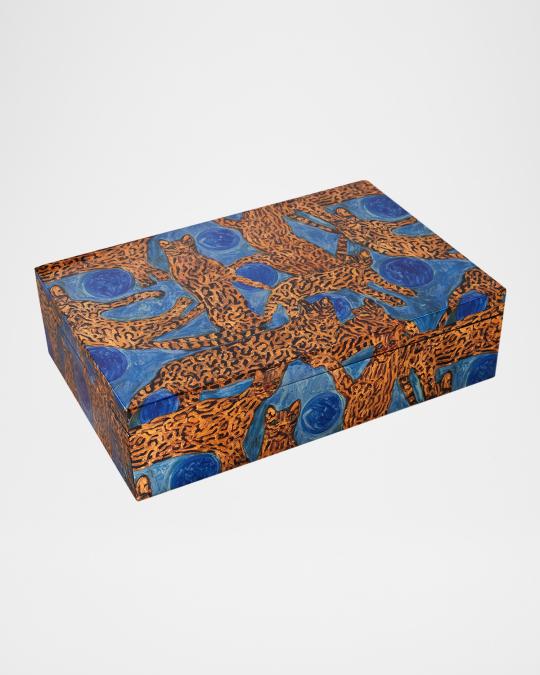 Hunt Slonem Ocelot & Blue Pearls Lacquer Box | Neiman Marcus