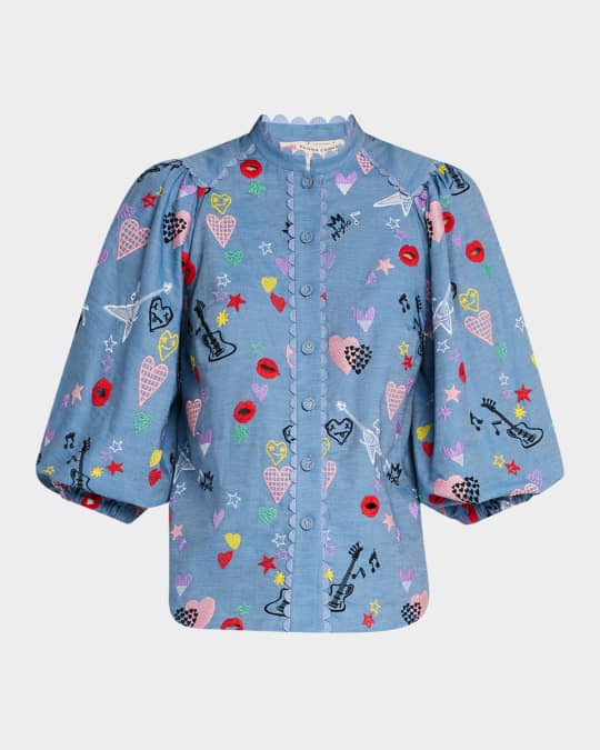 Maison Common Rock And Romance Embroidered Balloon-Sleeve Shirt ...