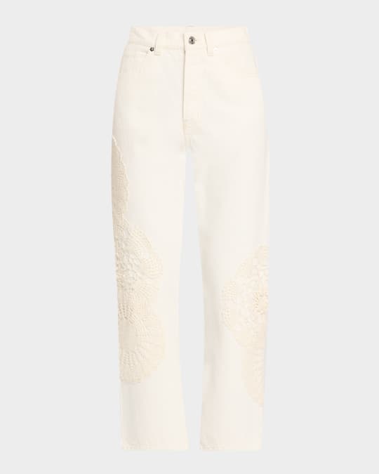 FRAME The Crochet Vertical Crop Jeans | Neiman Marcus