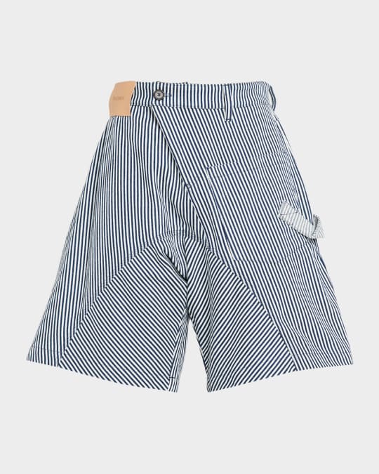 JW Anderson Men's Twisted Striped Workwear Shorts | Neiman Marcus