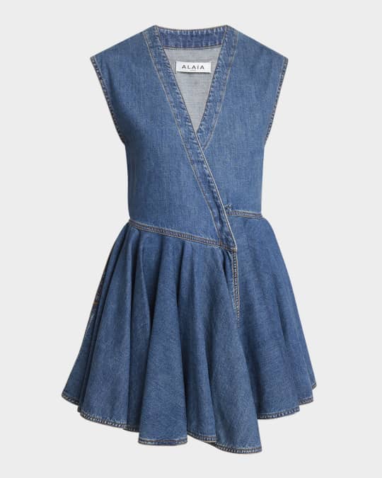 ALAIA Sleeveless Denim Wrap Dress | Neiman Marcus