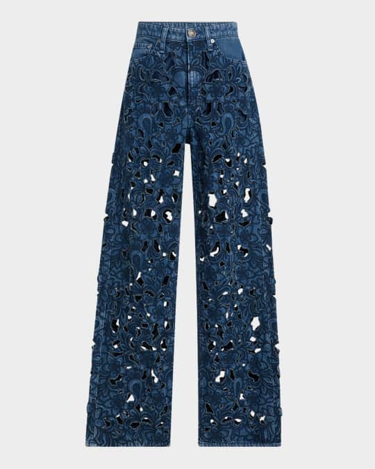 Rag & Bone Logan Mid-Rise Floral Cut-Out Jeans | Neiman Marcus