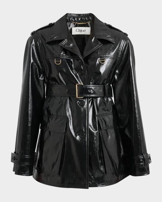 Chloe Shiny Cotton Belted Trench Coat | Neiman Marcus