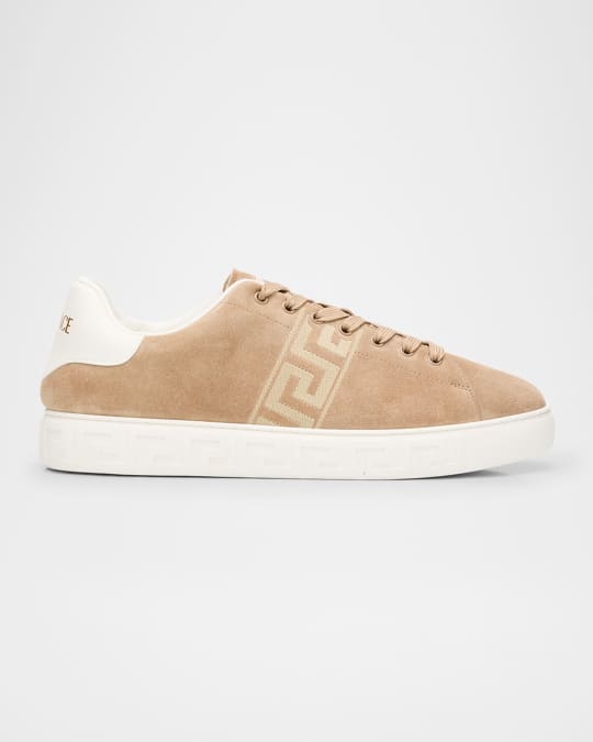 Versace Men's La Greca Greek Key Suede Low-Top Sneakers | Neiman Marcus