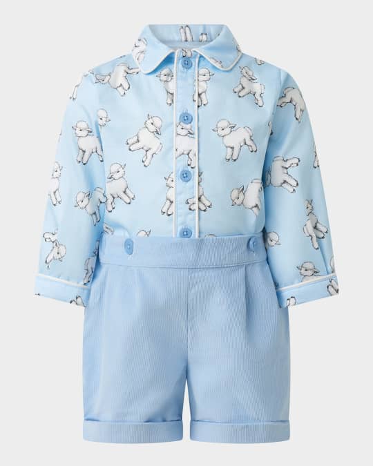 Rachel Riley Boy's Lamb Shirt & Shorts Set, Size 6M-24M | Neiman Marcus
