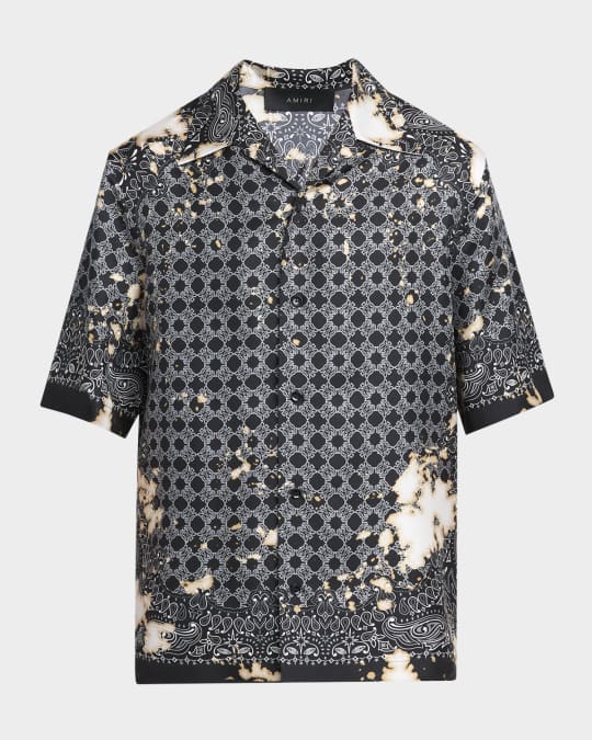 Amiri Men's Bleached Silk Bandana Bowling Shirt | Neiman Marcus