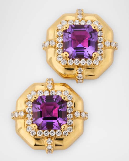 Goshwara G-Classics 18K Yellow Gold Amethyst Asscher Cut Stud Earrings ...