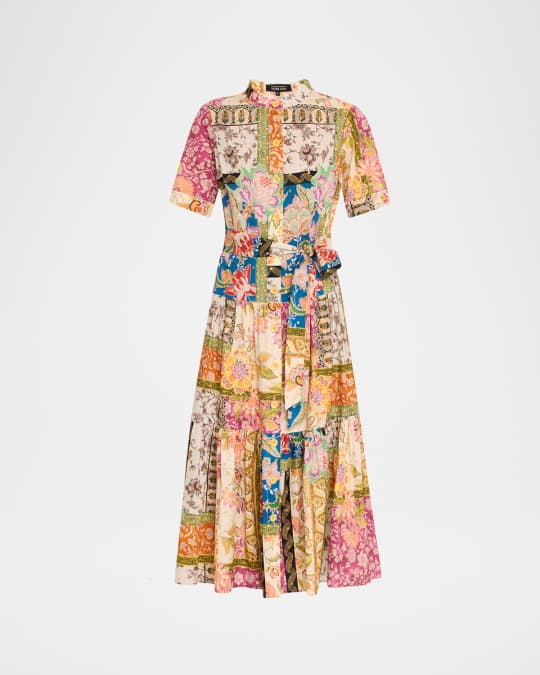 Rickie Freeman for Teri Jon Tiered Patchwork Floral-Print Midi ...