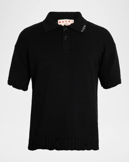 Marni Men's Dishevelled Logo-Collar Knit Polo Shirt | Neiman Marcus