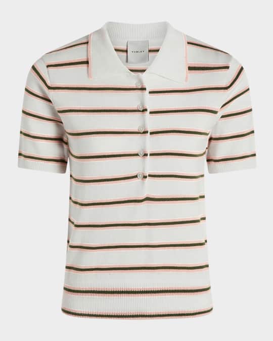 Varley Faustine Striped Fine-Knit Polo | Neiman Marcus