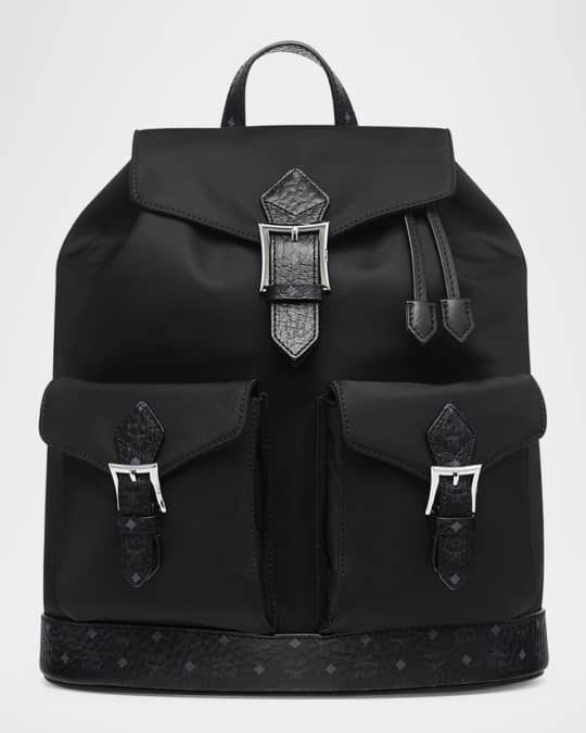 MCM Aren Leather-Trim Nylon Drawstring Backpack | Neiman Marcus