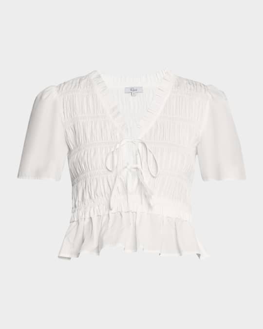 Rails Portia Shirred Tie-Front Blouse | Neiman Marcus