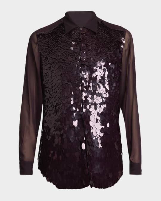 Dries Van Noten Men's Curles Sheer Sequin-Embellished Dress Shirt ...