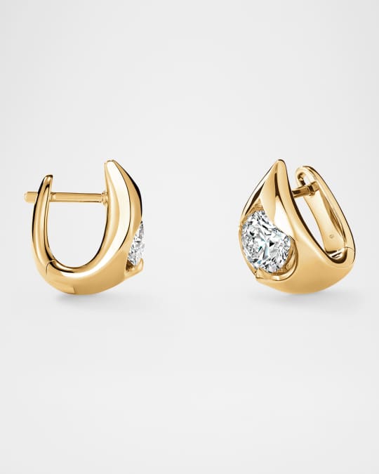 Hearts on Fire 18K Yellow Gold LU Diamond Droplet Huggies | Neiman Marcus