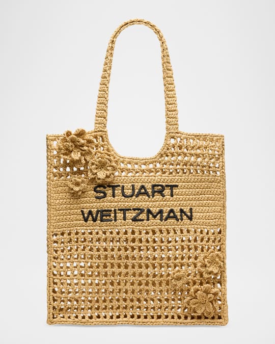 Stuart Weitzman Magnolia Flower Raffia Tote Bag | Neiman Marcus