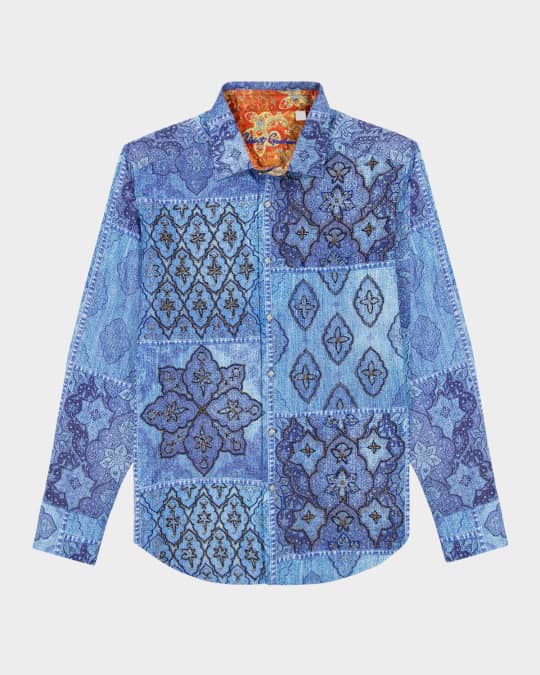 Robert Graham Men's Beaded Patchwork Sport Shirt | Neiman Marcus