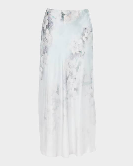 Alberta Ferretti Degrade Print Washed Satin Midi Skirt | Neiman Marcus
