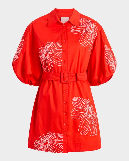 Cinq a Sept Rhea Sunburst Puff-Sleeve Mini Dress | Neiman Marcus