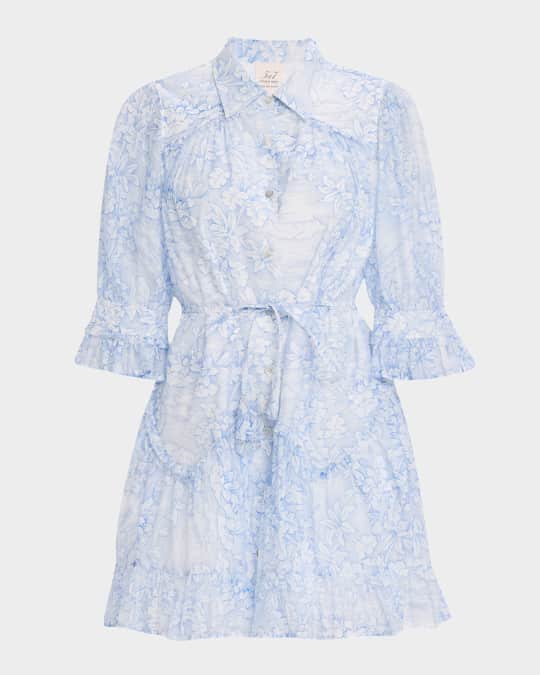 Cinq a Sept Gwendoline Floral Puff-Sleeve Ruffled Mini Dress | Neiman ...