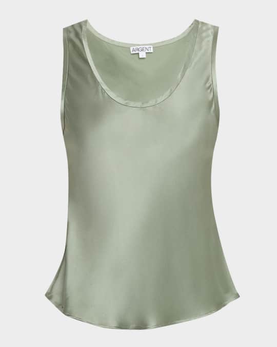 ARGENT Scoop-Neck Shiny Silk Charmeuse Tank | Neiman Marcus
