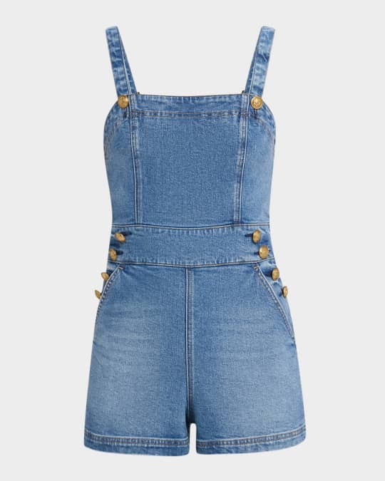 ALICE + OLIVIA Vita Denim Romper | Neiman Marcus