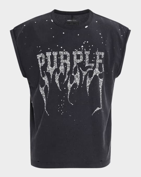 PURPLE Men's Jersey Crystal Logo Sleeveless T-Shirt | Neiman Marcus
