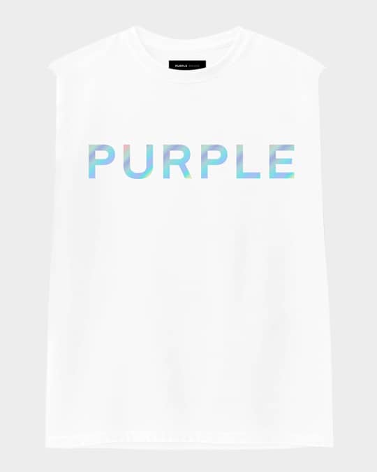 PURPLE Men's Sleeveless Textured Logo Top | Neiman Marcus