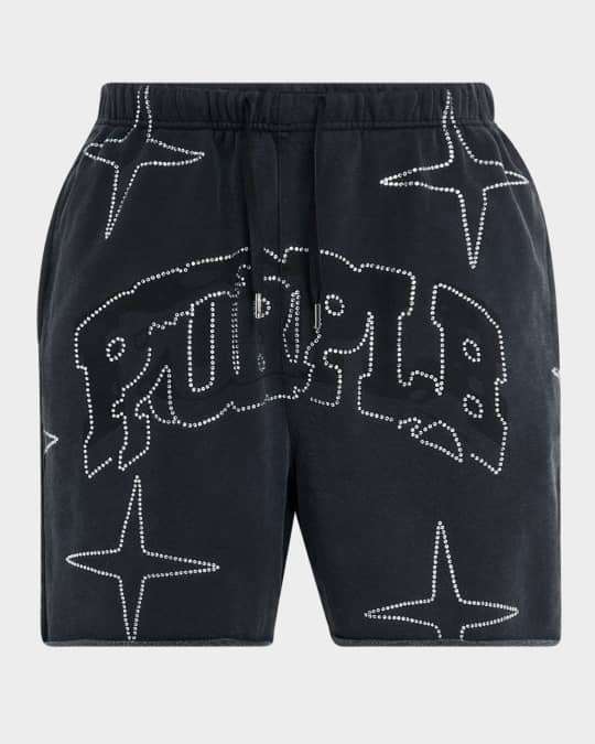 PURPLE Men's Crystal Logo Fleece Shorts | Neiman Marcus