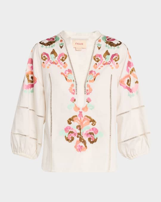 Figue Rylie Embroidered Peasant Top | Neiman Marcus