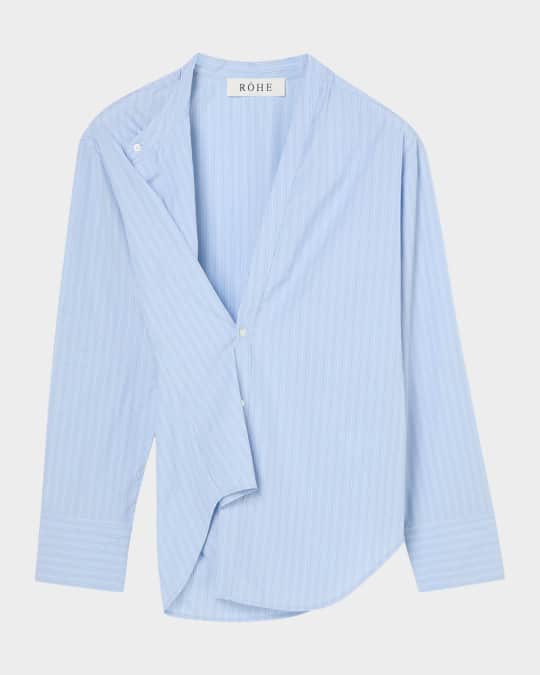 Rohe Stripe Long-Sleeve Overlap Shirt | Neiman Marcus