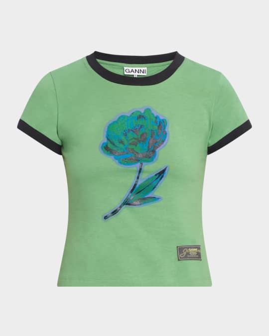 Ganni Floral Cotton Jersey Baby Tee | Neiman Marcus