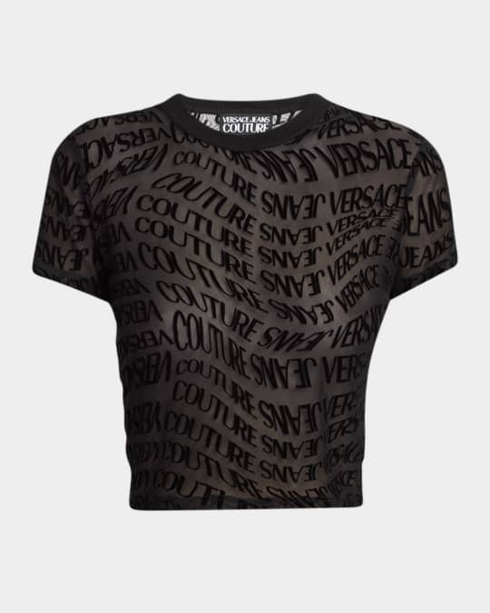 Versace Jeans Couture Mesh Logo Cropped Tee | Neiman Marcus