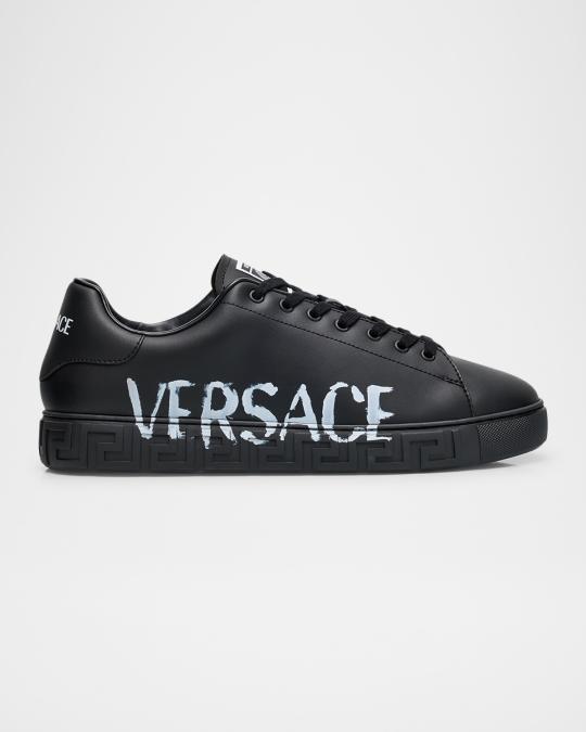 Versace Men's Distressed Logo Greca Sneakers | Neiman Marcus