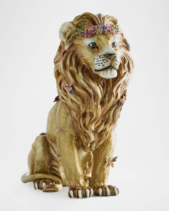Jay Strongwater Majestic Lion with Flowers Figurine | Neiman Marcus
