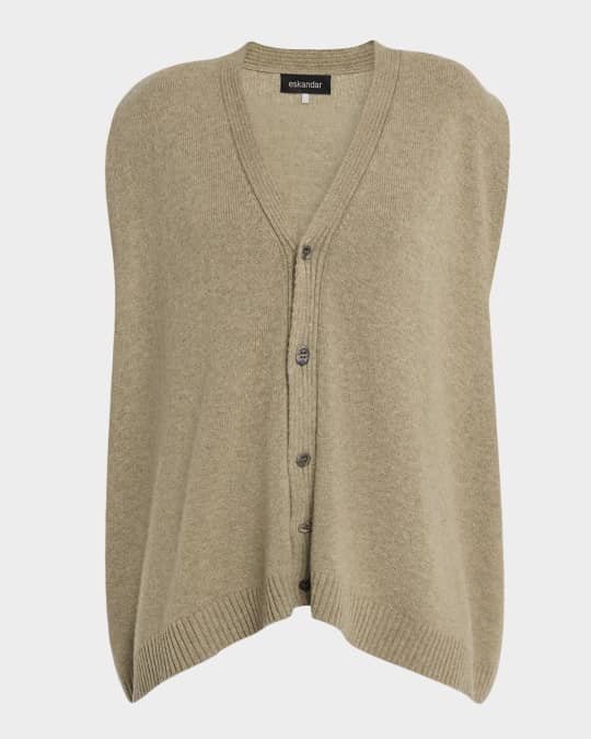 Eskandar Cashmere A-Line Sleeveless V-Neck Cardigan (Mid Plus Length ...