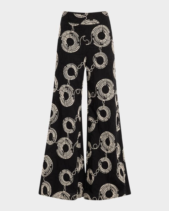 JBQ Odette Embroidered Wide-Leg Pants | Neiman Marcus
