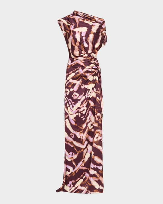 A.L.C. Poppy Hand-Painted Asymmetric Satin Gown | Neiman Marcus