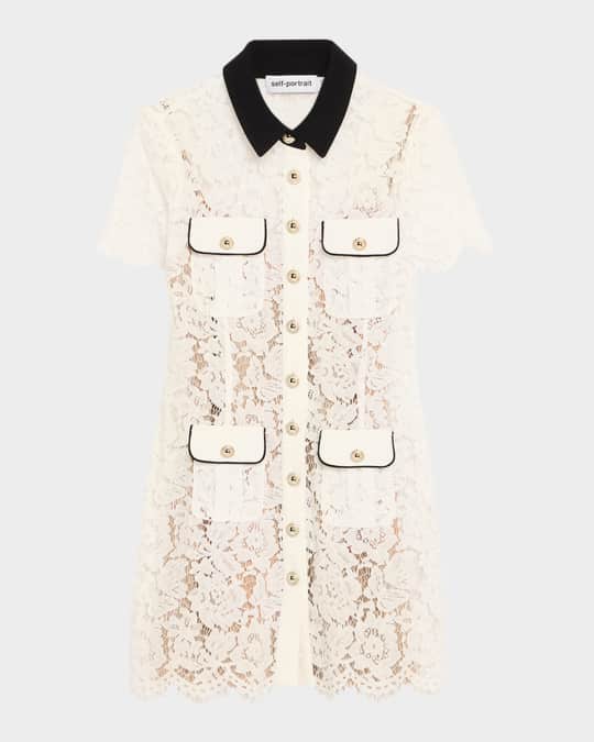 Self-Portrait Floral Lace Mini Shirtdress | Neiman Marcus