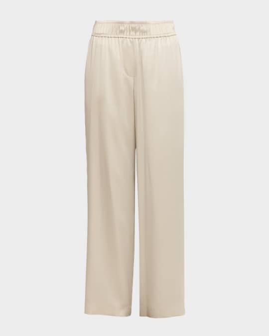 Brunello Cucinelli Stretch Silk Satin Track Trousers | Neiman Marcus