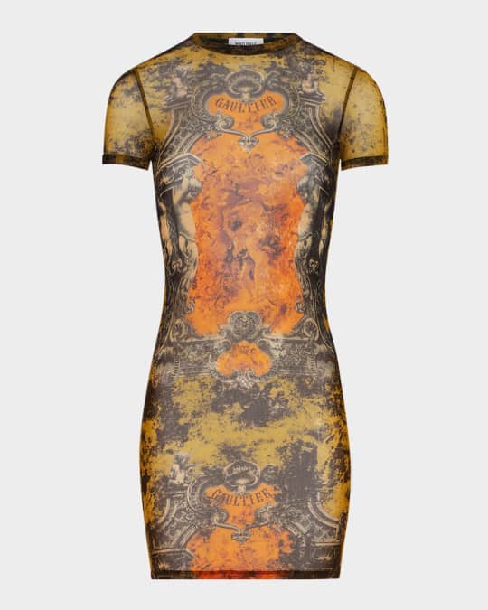 Jean Paul Gaultier Medallion-Printed Mesh Short-Sleeve Mini Dress ...