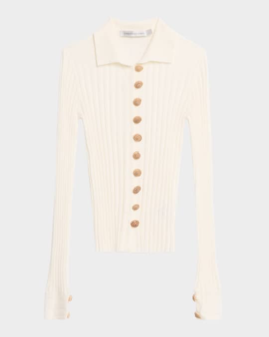 Christopher Esber Sundial Shell-Button Rib Knit Cardigan | Neiman Marcus