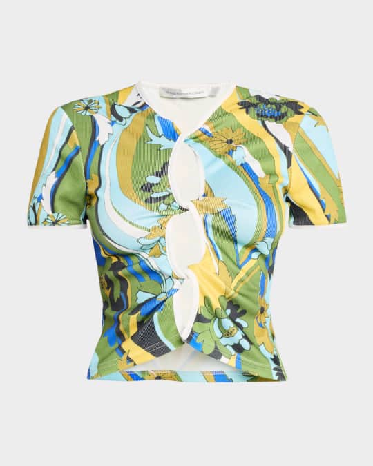 Christopher Esber Acidic Floral Twisted Keyhole T-Shirt | Neiman Marcus