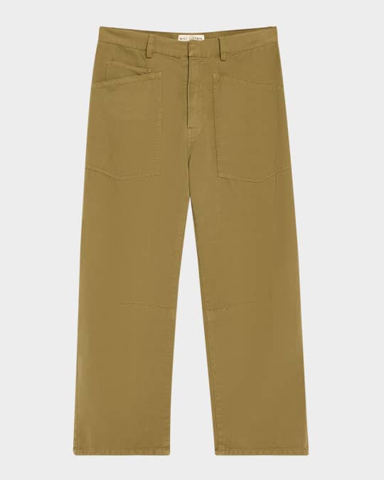 Nili Lotan Shon Olive Green Barrel-Leg Ankle Pants | Neiman Marcus