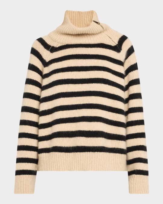 Nili Lotan Raelyn Striped Zip Turtleneck Cashmere Sweater | Neiman Marcus