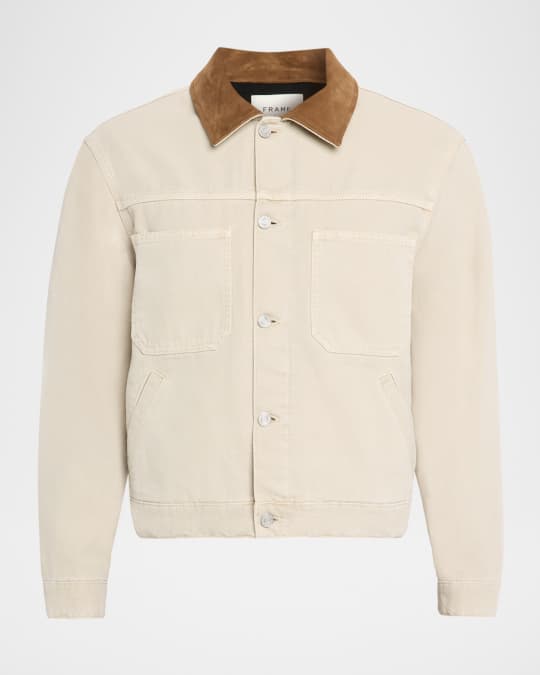 FRAME Men's Canvas Suede-Collar Utility Jacket | Neiman Marcus